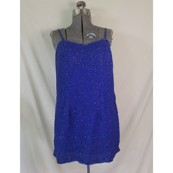 Tops | Vintage 7s 80s Silk Cobalt Blue Beaded Plus Tank Top India Fancy ...